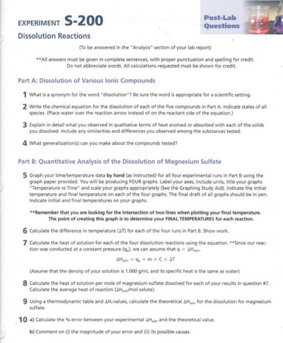 Dissolution Reactions (To be answered in the | Chegg.com