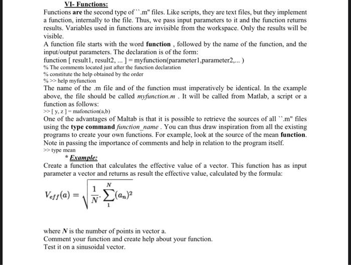 Solved VI- Functions: Functions are the second type of " .m" | Chegg.com