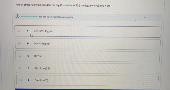 Solved Which of the following could be the big-o notation | Chegg.com