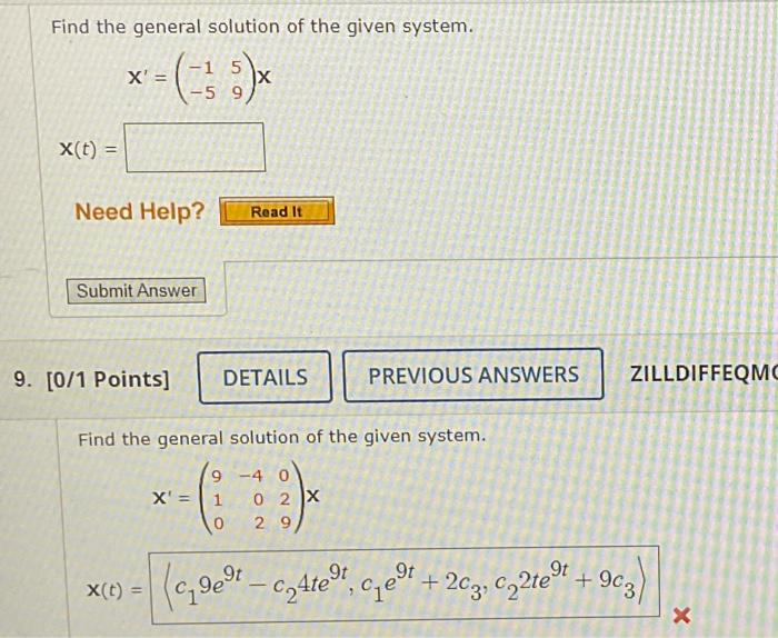Solved Find the general solution of the given system. | Chegg.com