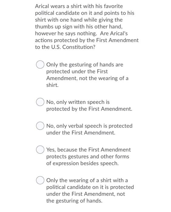 Solved Arical wears a shirt with his favorite political | Chegg.com