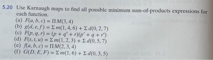 Solved 20 Use Karnaugh maps to find all possible minimum | Chegg.com