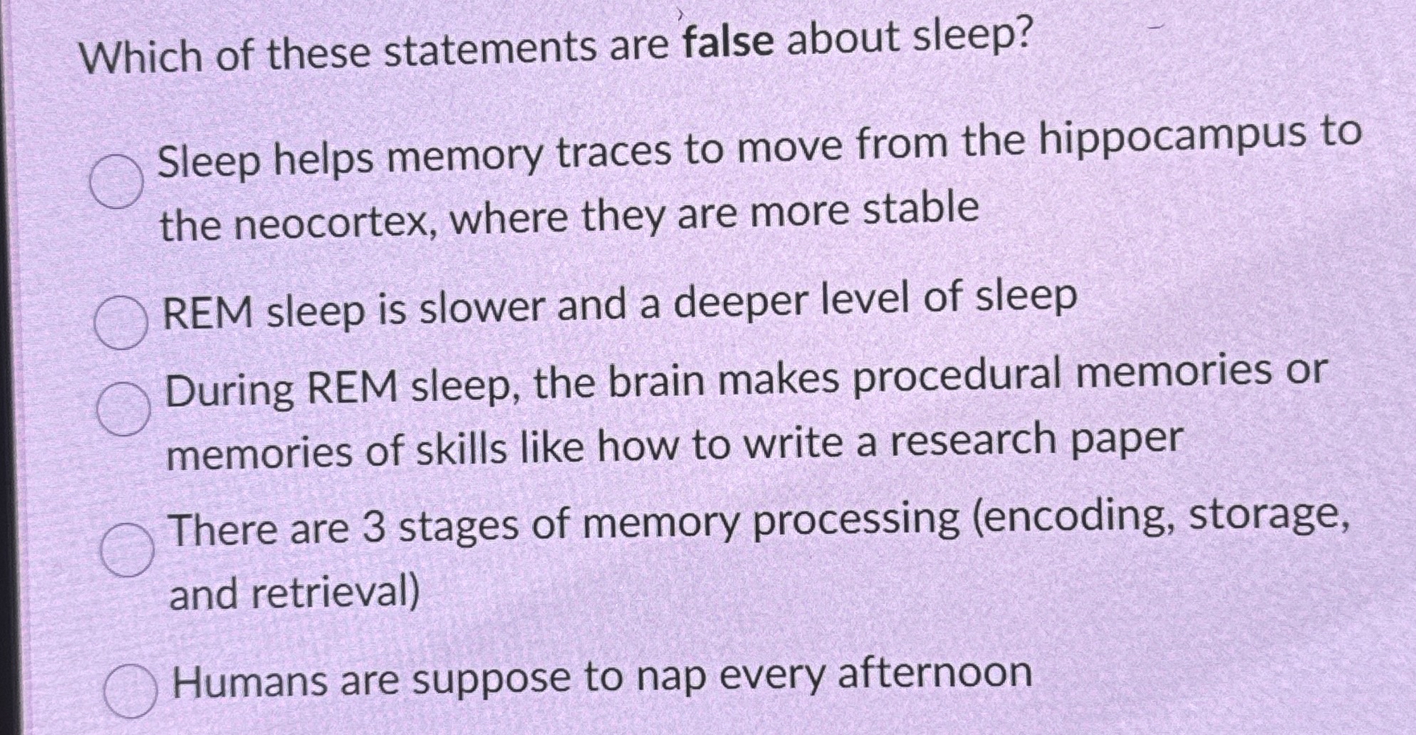 Solved Which of these statements are false about sleep?Sleep | Chegg.com