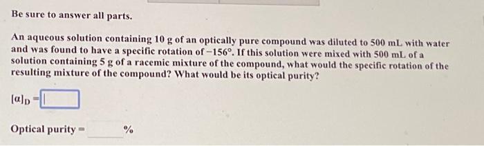 Solved Be sure to answer all parts. An aqueous solution | Chegg.com
