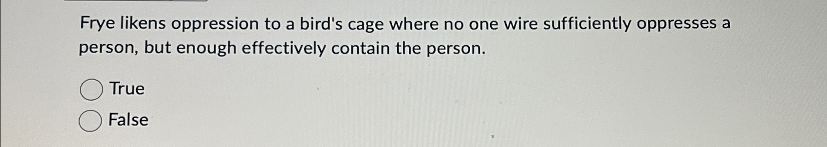 Solved Frye Likens Oppression To A Birds Cage Where No One