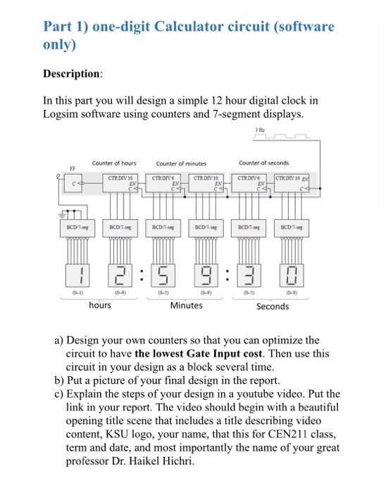 Part 1) one-digit Calculator circuit (software only) | Chegg.com