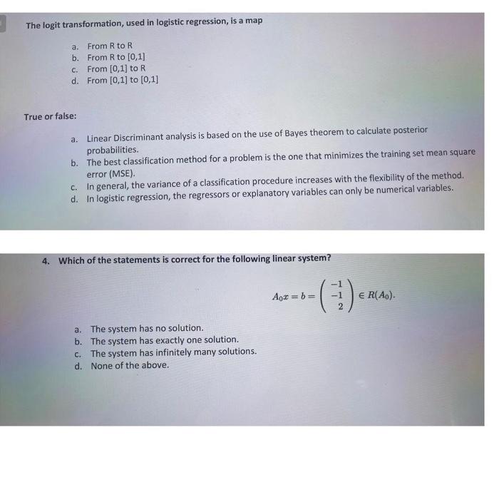 Solved The logit transformation, used in logistic | Chegg.com