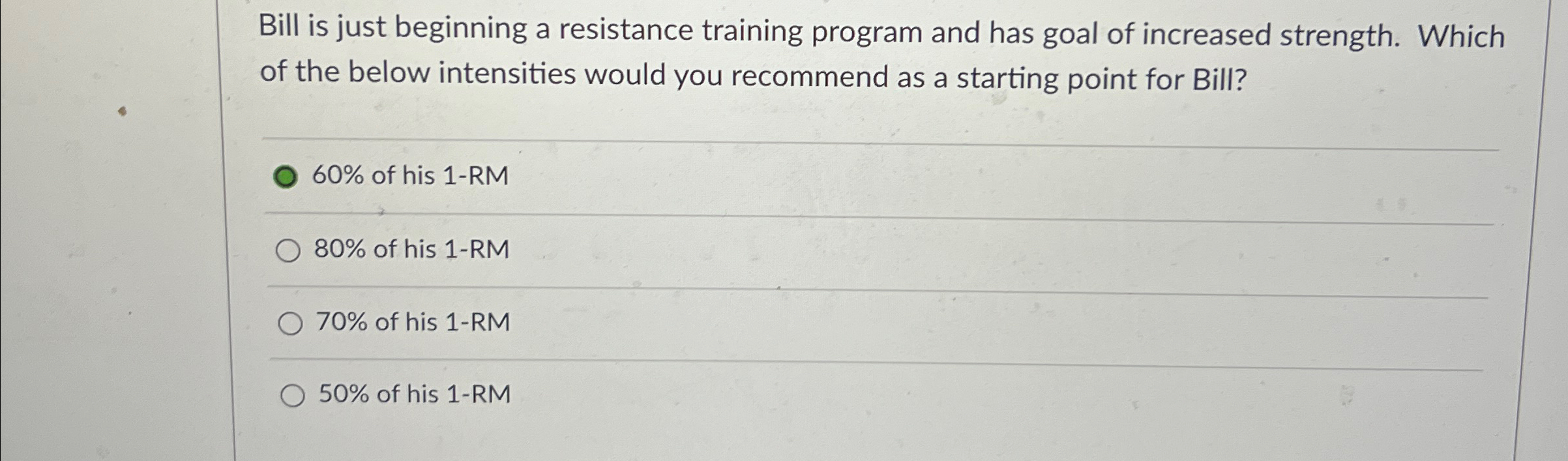 Solved Bill is just beginning a resistance training program | Chegg.com