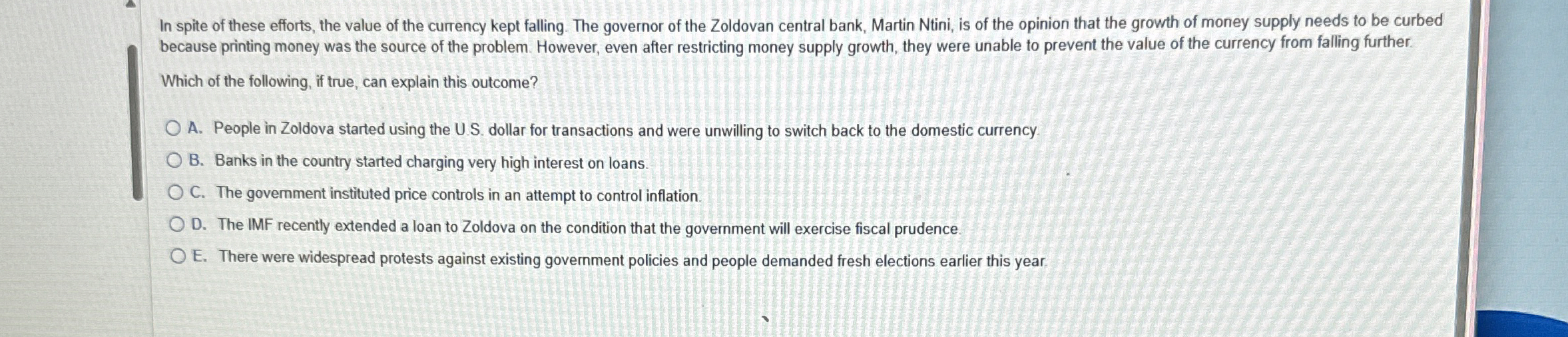 Solved In spite of these efforts, the value of the currency | Chegg.com