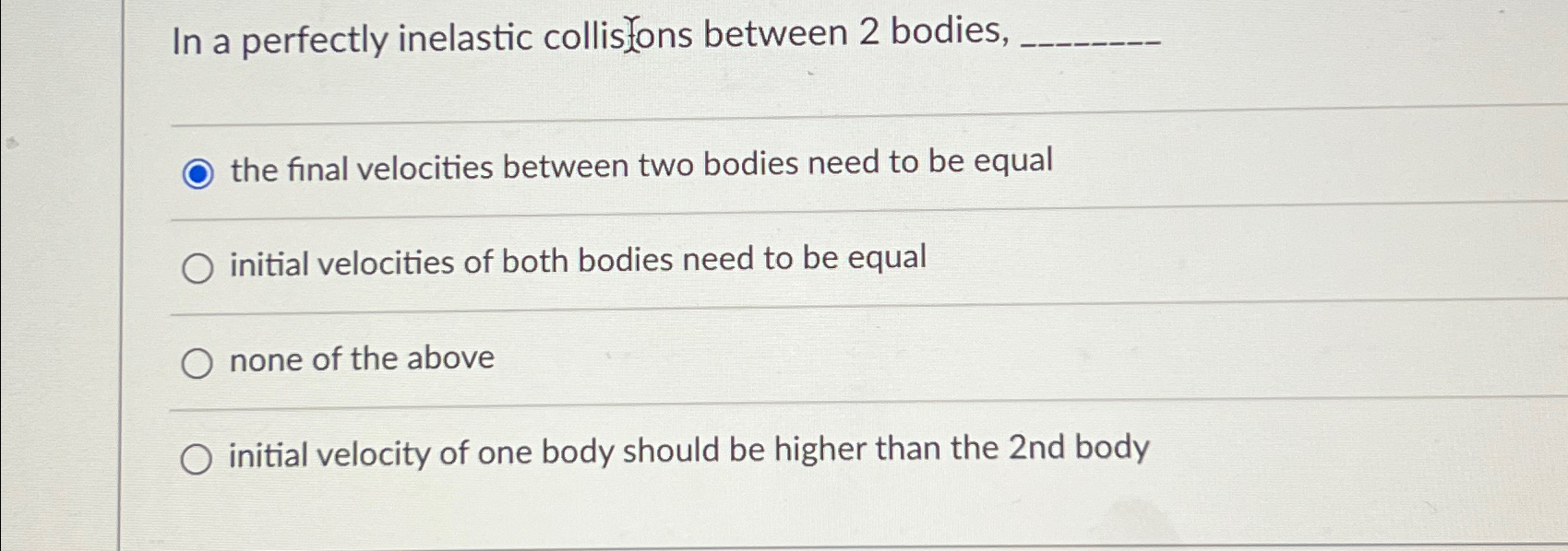 Solved In a perfectly inelastic collisfons between 2 | Chegg.com