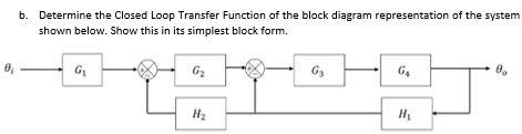 Solved b. ﻿Determine the Closed Loop Transfer Function of | Chegg.com
