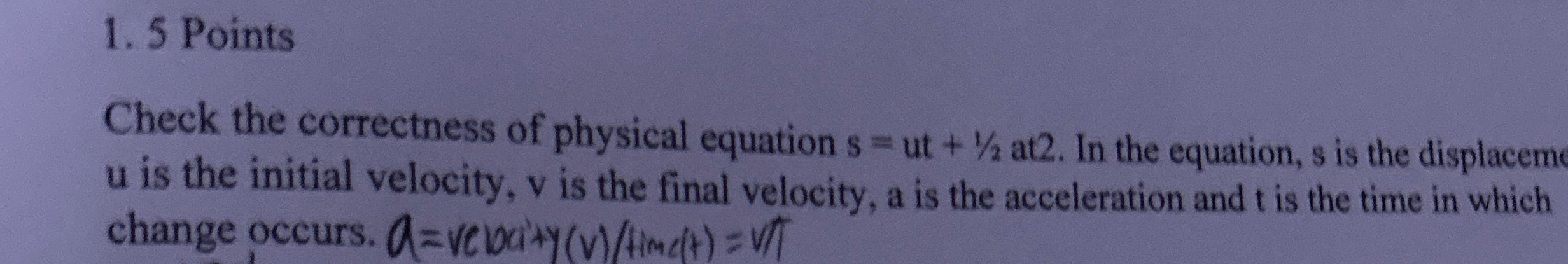 5 ﻿PointsCheck the correctness of physical equation | Chegg.com