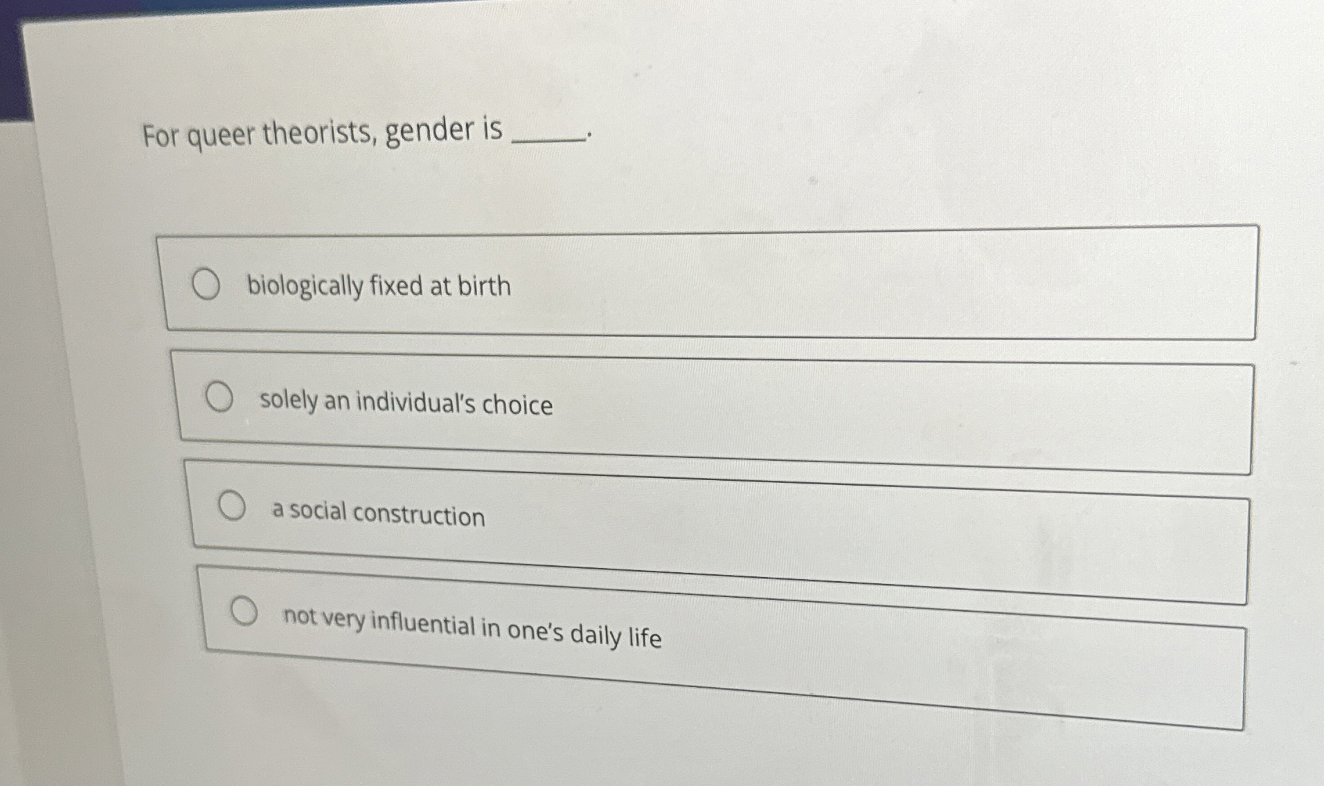 Solved For queer theorists, gender isbiologically fixed at | Chegg.com