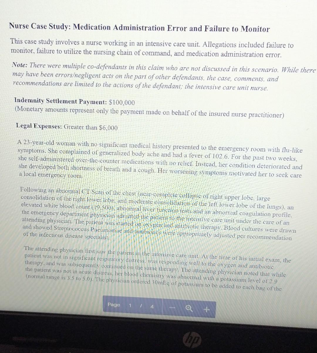 Solved Nurse Case Study: Medication Administration Error and | Chegg.com