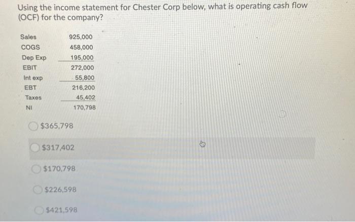 Solved Using the income statement for Chester Corp below, | Chegg.com