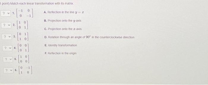 Solved point) Match each linear transformation with its | Chegg.com