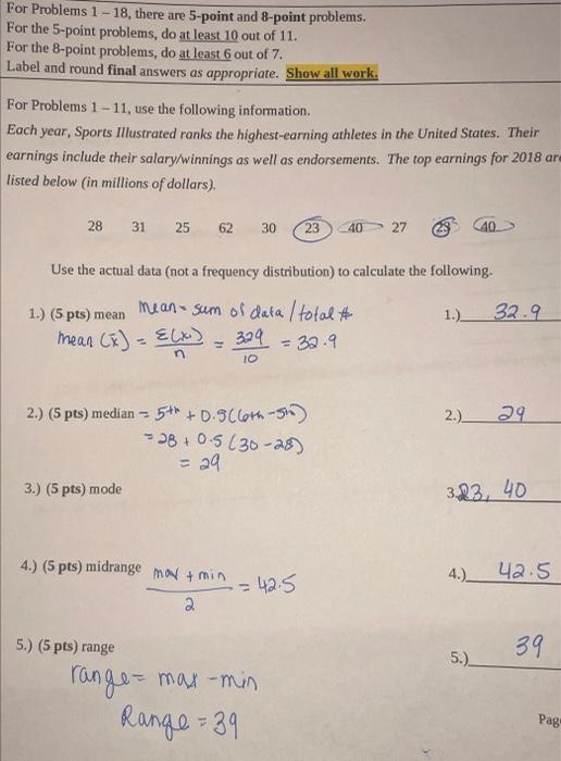 Solved For Problems 1-18, there are 5-point and 8-point | Chegg.com