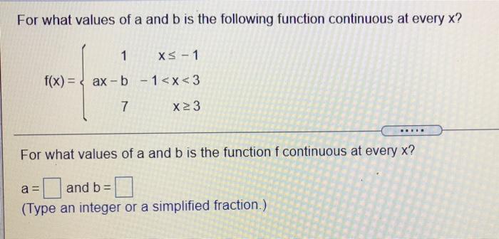 Solved For what values of a and b is the following function | Chegg.com