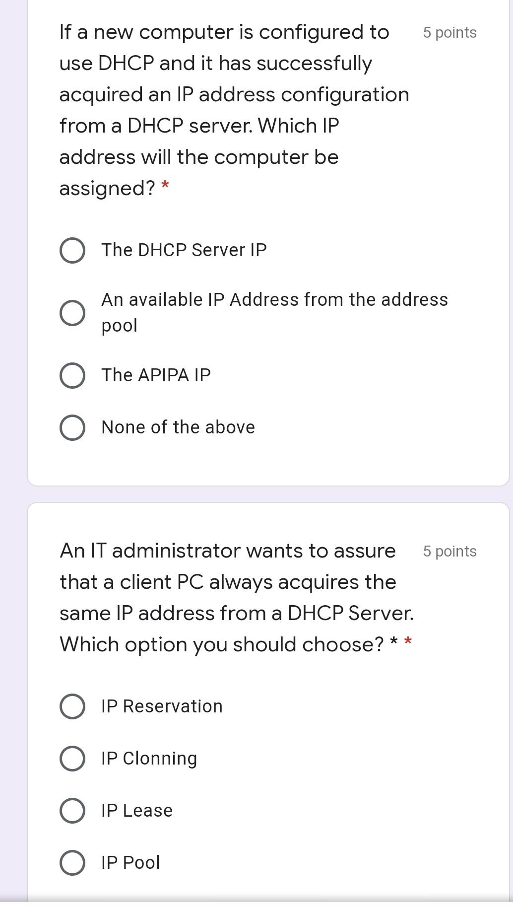 Solved 5 points If a new computer is configured to use DHCP | Chegg.com