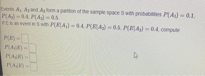 Solved - Events A1, A2 and A3 form a partiton of the sample | Chegg.com