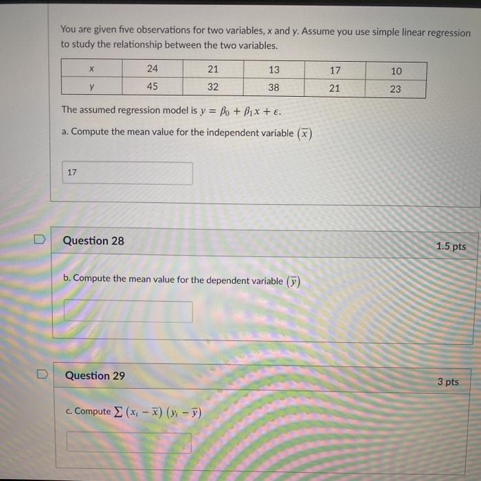 Solved You are given five observations for two variables, x | Chegg.com