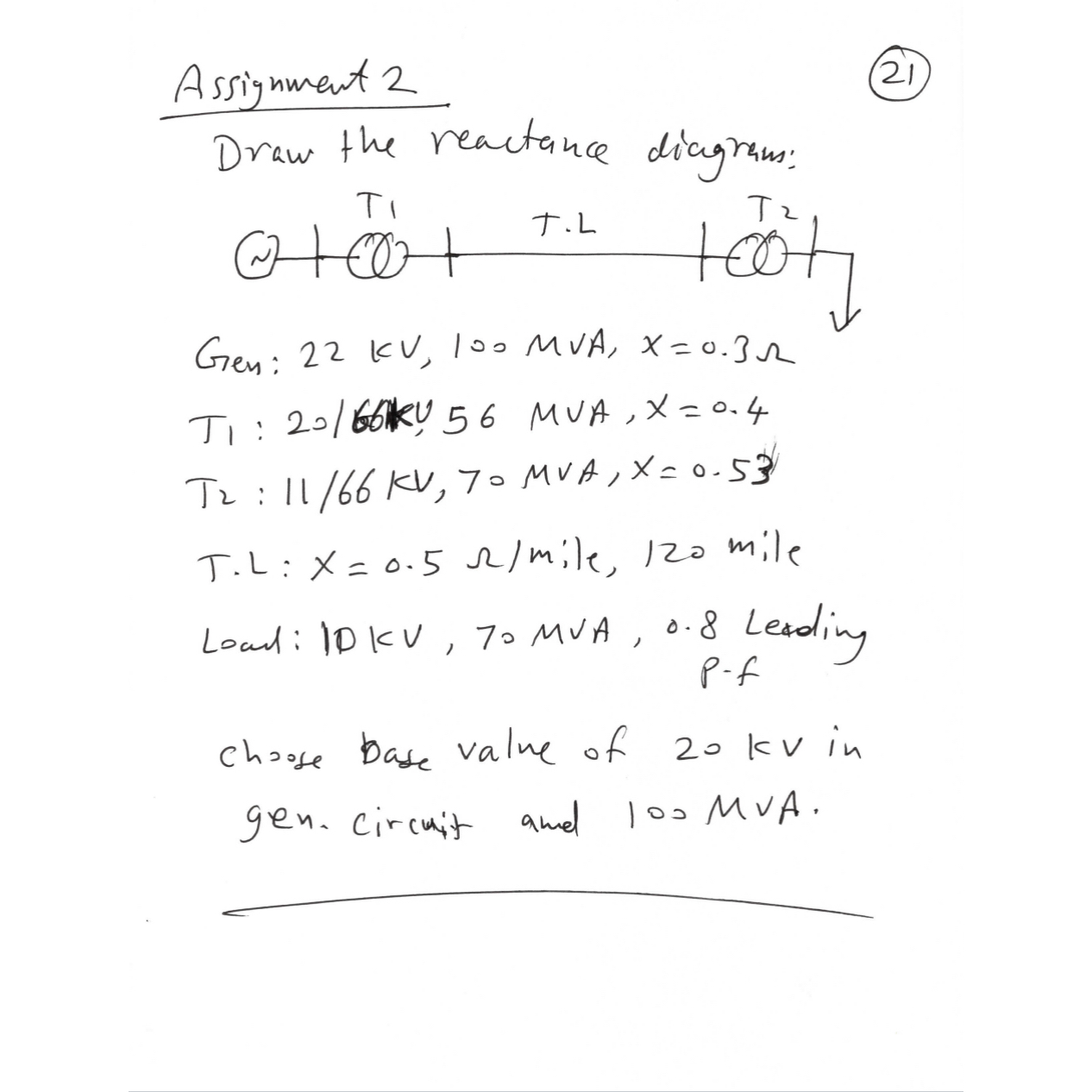 Solved Assignment 2(21)Draw the reactance diagram:Gen: | Chegg.com