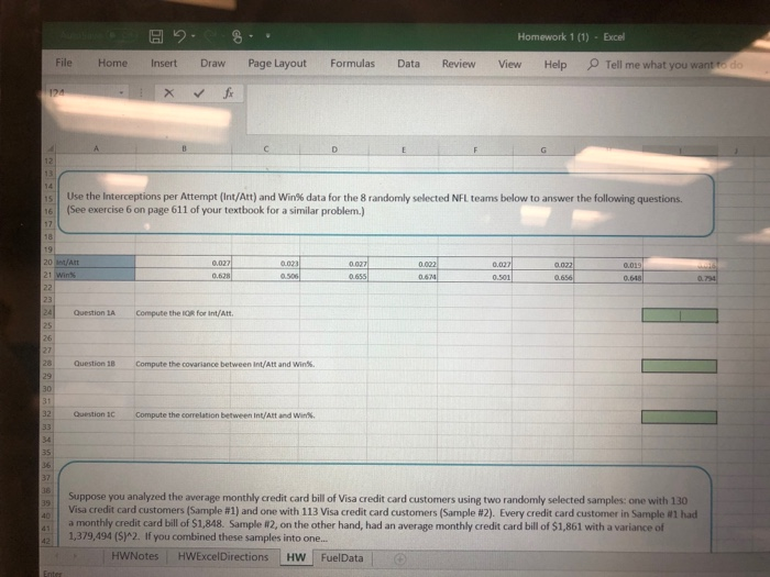 Solved Homework 1 1 Excel File Home Insert Draw Page 8998