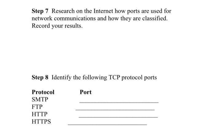 Solved Step 7 Research on the Internet how ports are used | Chegg.com