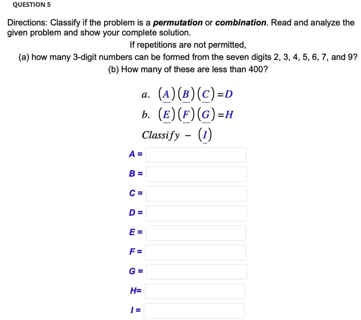 Solved Directions: Classify if the problem is a permutation | Chegg.com