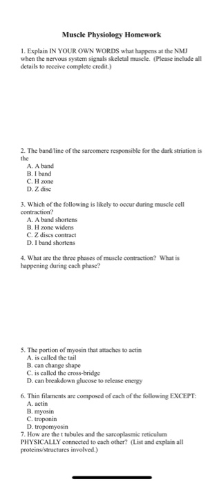 Solved Muscle Physiology Homework 1. Explain IN YOUR OWN | Chegg.com