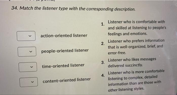 34. Match the listener type with the corresponding | Chegg.com
