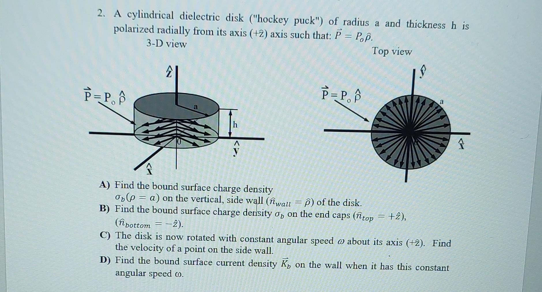 Solved 2. A cylindrical dielectric disk ("hockey puck") of | Chegg.com