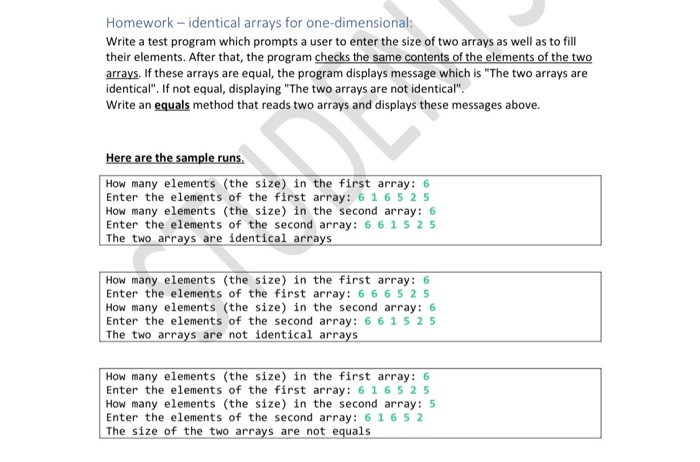 Solved Homework Identical Arrays For One Dimensional Write