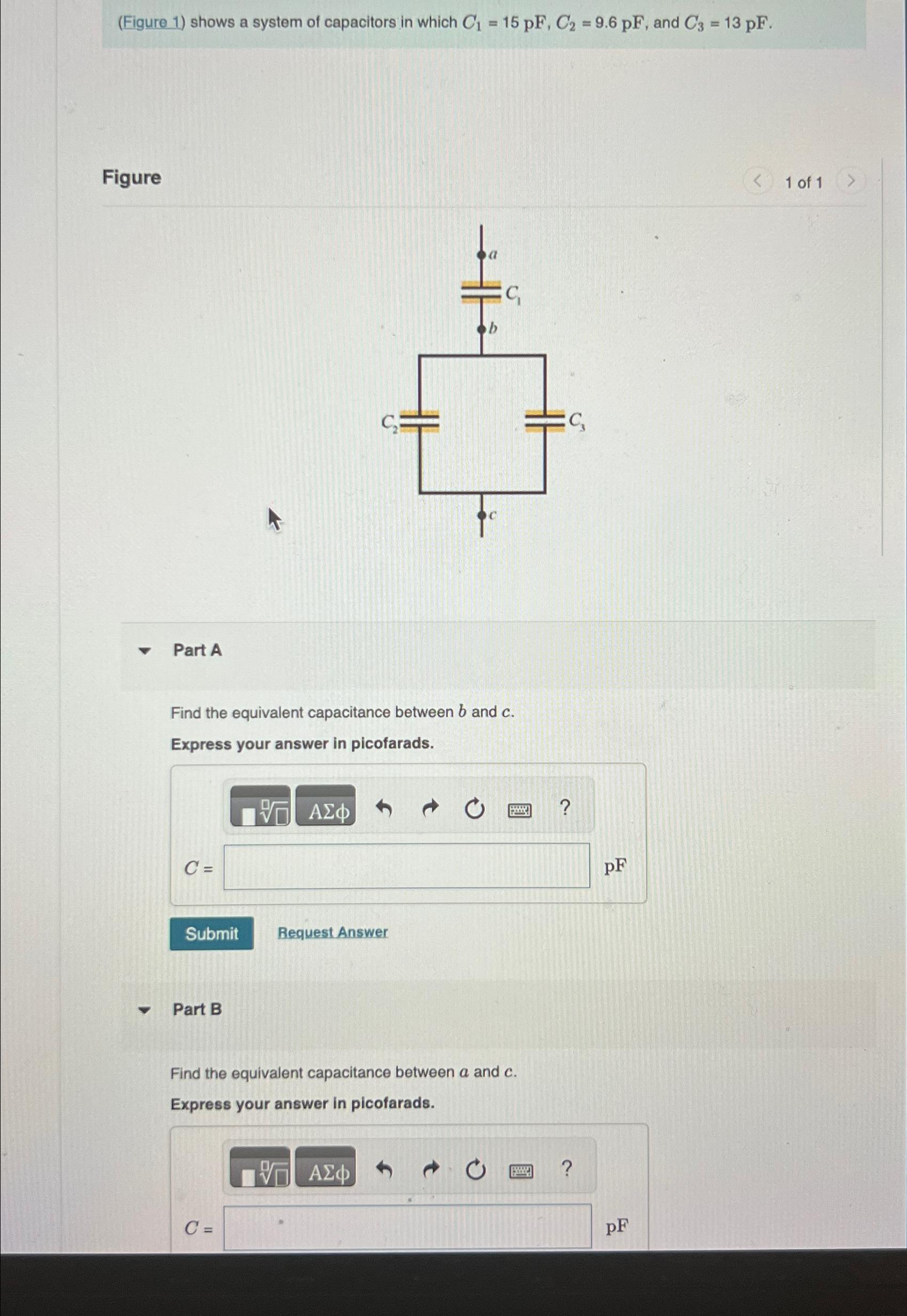 Solved (Figure 1) ﻿shows a system of capacitors in which | Chegg.com