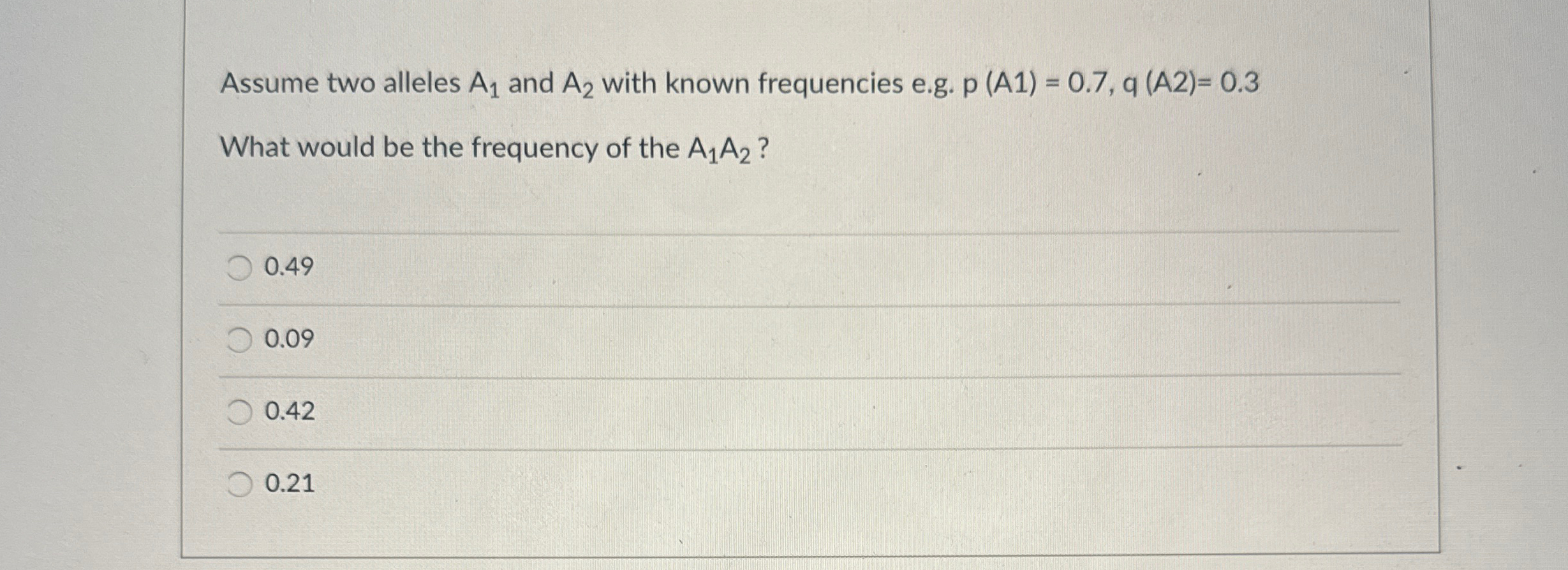 Solved Assume two alleles A1 ﻿and A2 ﻿with known frequencies | Chegg.com