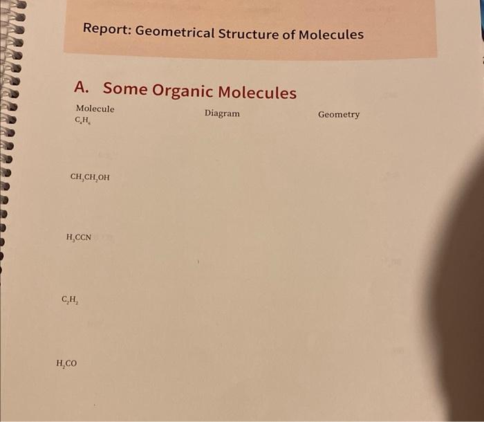 Solved Report: Geometrical Structure of Molecules A. Some | Chegg.com