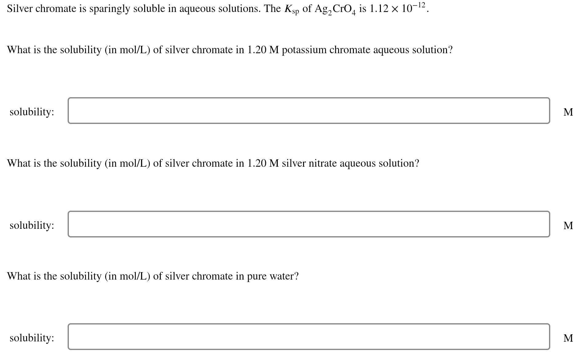 Solved Silver chromate is sparingly soluble in aqueous | Chegg.com