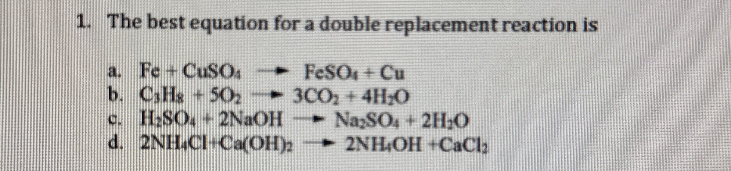 Solved The best equation for a double replacement reaction | Chegg.com