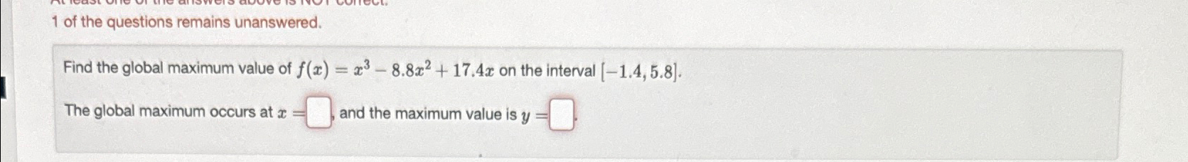Solved 1 ﻿of the questions remains unanswered.Find the | Chegg.com