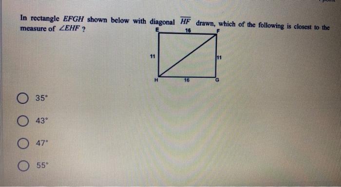 Solved In rectangle EFGH shown below with diagonal HF drawn, | Chegg.com