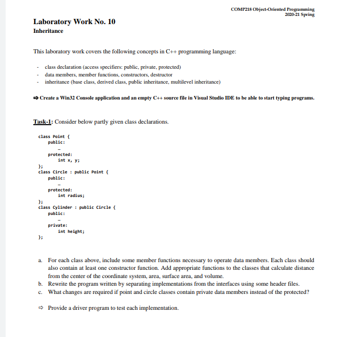 Solved COMP218 Object-Oriented Programming 2020-21 Spring | Chegg.com