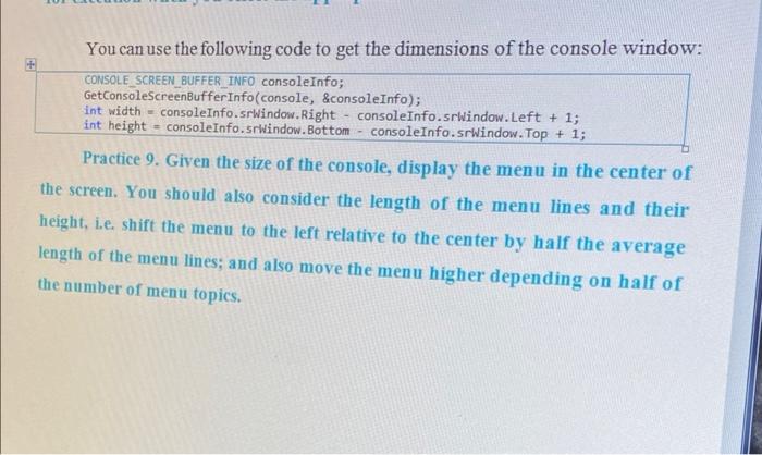 You can use the following code to get the dimensions | Chegg.com
