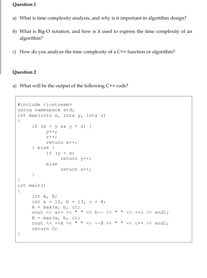 Solved Question 1a ﻿what Is Time Complexity Analysis And