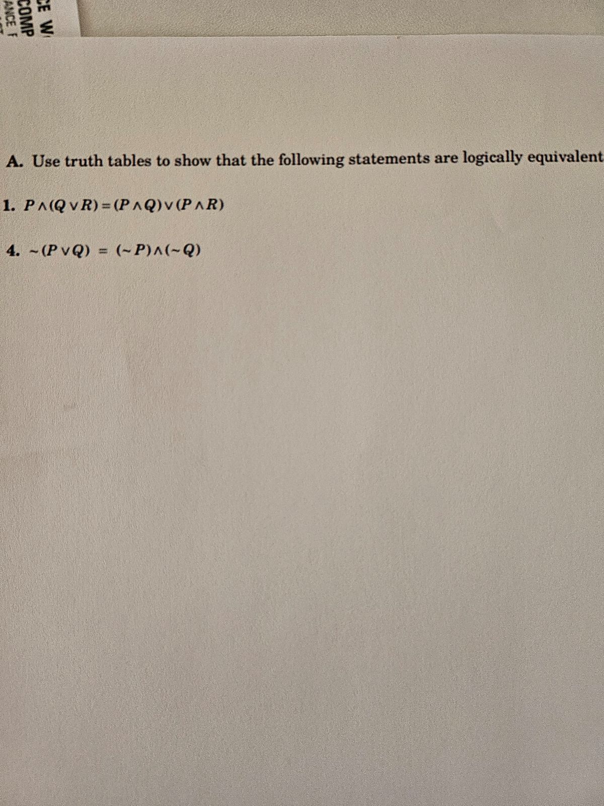 Solved A. ﻿Use truth tables to show that the following | Chegg.com