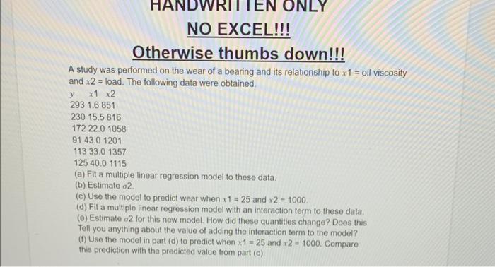 Solved HANDWRITTEN ONLY NO EXCEL!!! IF YOU USE EXCEL OR | Chegg.com