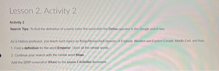 Solved In Class Assignment - Lesson 2 Activities. Start a | Chegg.com