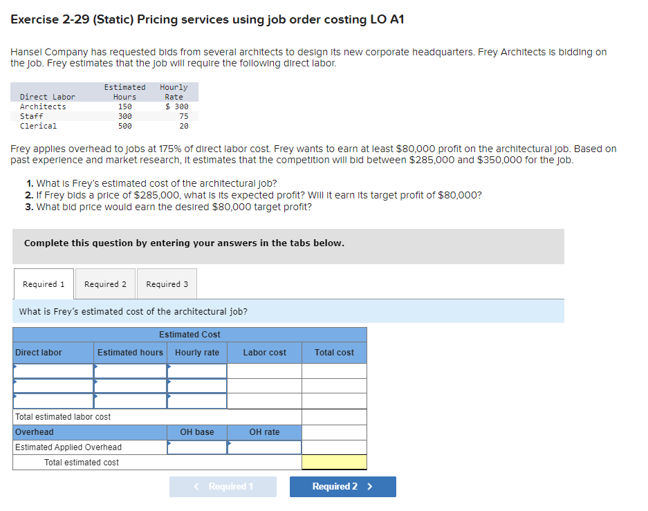 Solved Exercise 2-29 (Static) ﻿Pricing services using job | Chegg.com