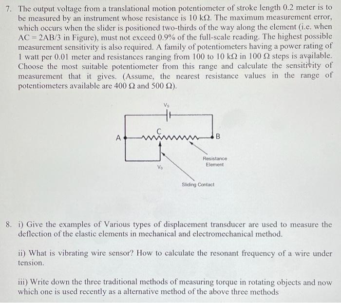 Solved 7. The output voltage from a translational motion | Chegg.com
