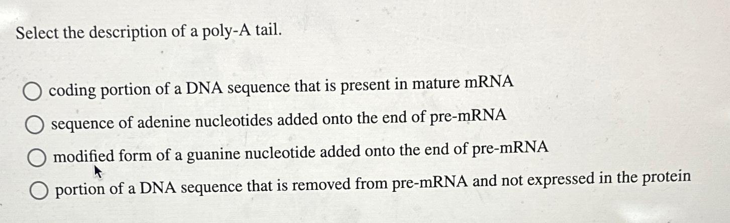 Solved Select the description of a poly-A tail.coding | Chegg.com