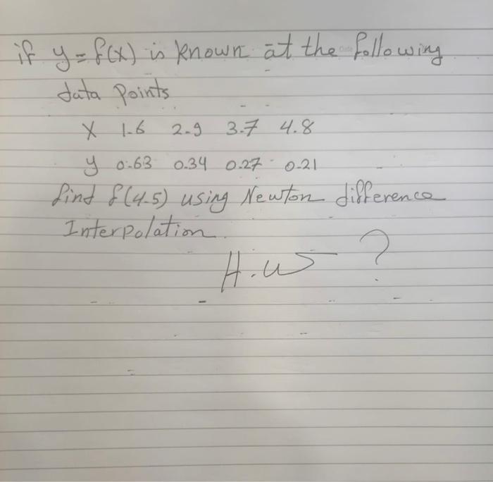 Solved if y=f(x) is known at the following data points | Chegg.com